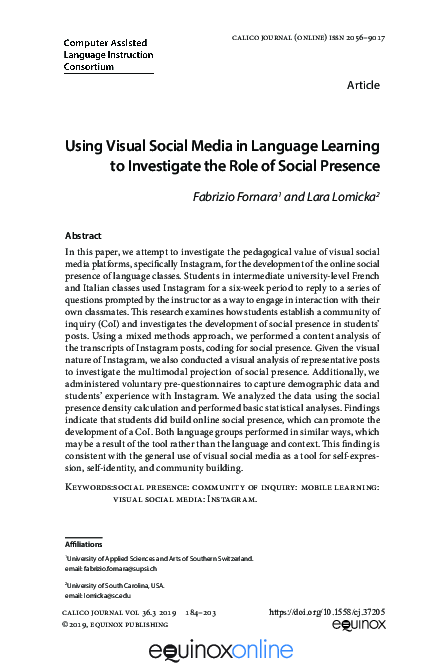 (PDF) Using Visual Social Media in Language Learning to Investigate the ...
