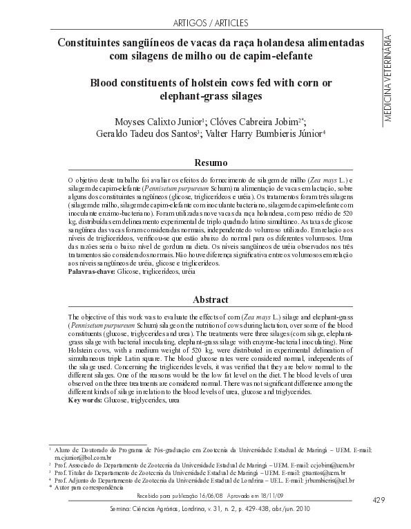 (PDF) Constituintes sangüíneos de vacas da raça holandesa alimentadas ...