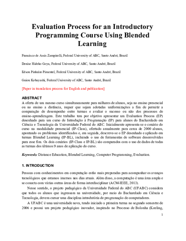 (PDF) Evaluation process for an introductory programming course using blended learning in ...