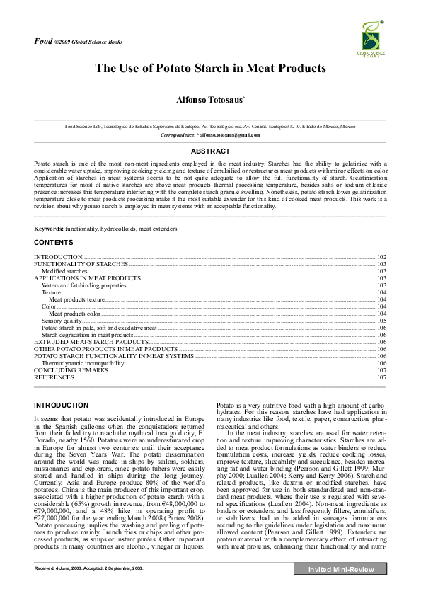 (PDF) The Use of Potato Starch in Meat Products