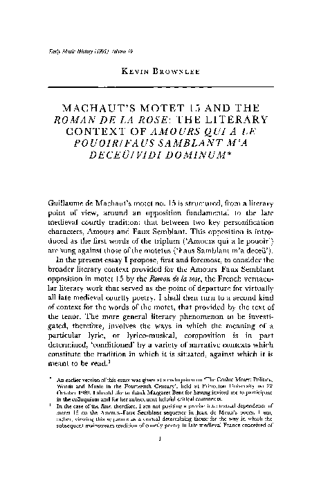 (PDF) Machaut's motet 15 and the Roman de la rose: the literary context ...