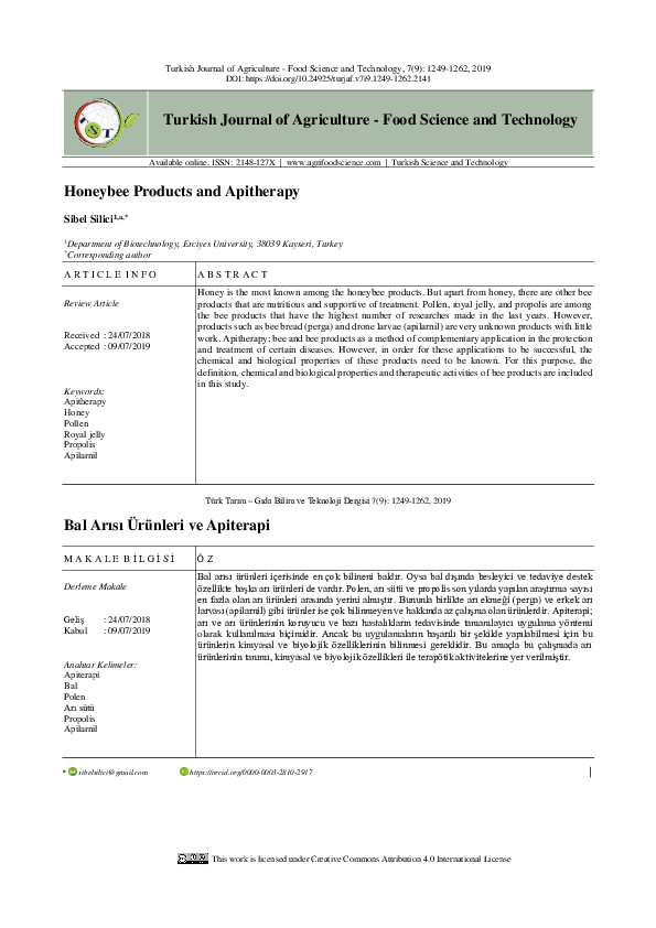 (PDF) Bal Arısı Ürünleri ve Apiterapi