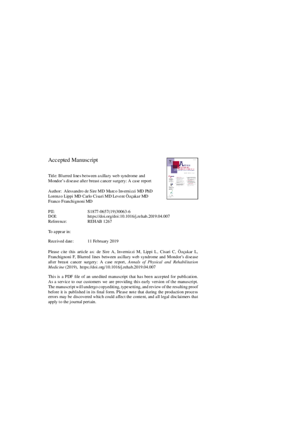 (PDF) Blurred lines between axillary web syndrome and Mondor's disease ...