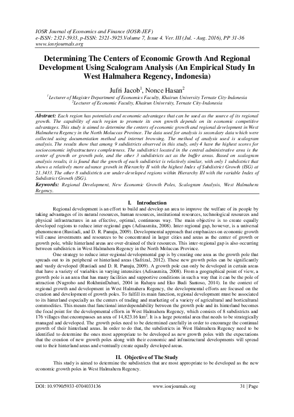 (PDF) Determining The Centers of Economic Growth And Regional ...