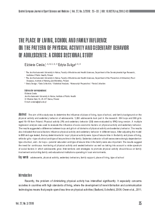 (PDF) The place of living, school and family influence on the pattern of physical activity and ...