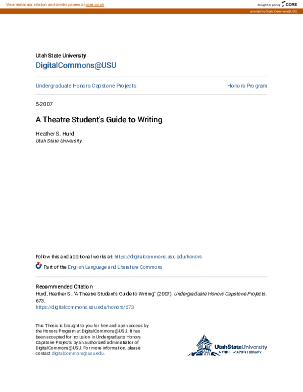 (PDF) A Theatre Student\u27s Guide to Writing