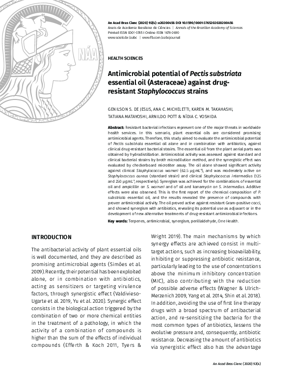 (PDF) Antimicrobial potential of Pectis substriata essential oil ...