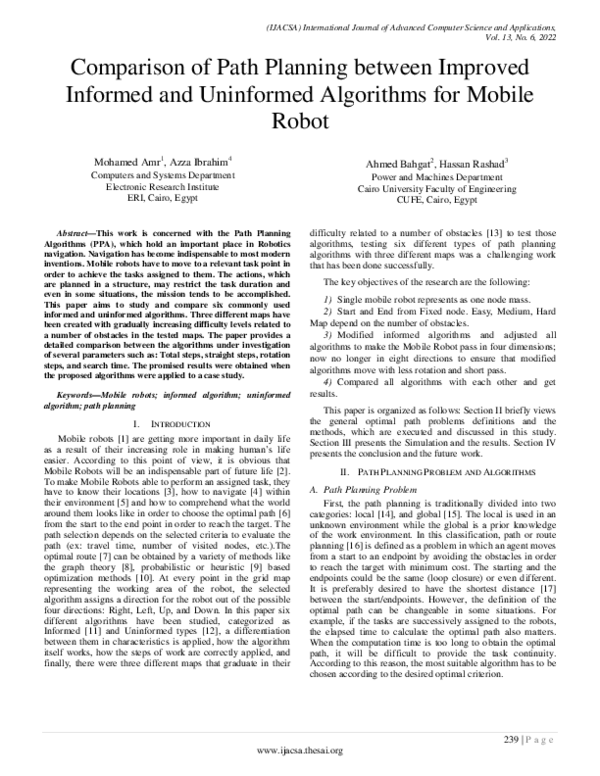 (PDF) Comparison of Path Planning between Improved Informed and Uninformed Algorithms for Mobile ...
