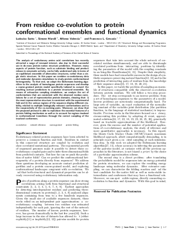 (PDF) From residue coevolution to protein conformational ensembles and ...