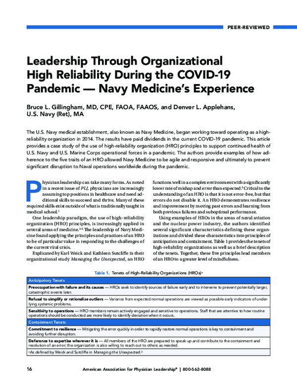 (PDF) Leadership Through Organizational High Reliability During the ...