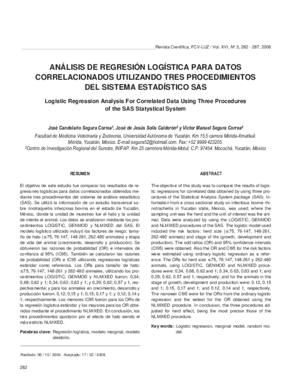 Pdf Logistic Regression Analysis For Correlated Data Using Three Procedures Of The Sas