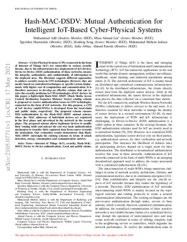 (PDF) Hash-MAC-DSDV: Mutual Authentication for Intelligent IoT-Based ...