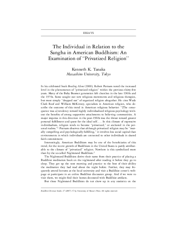(PDF) The Individual in Relation to the Sangha in American Buddhism: An ...