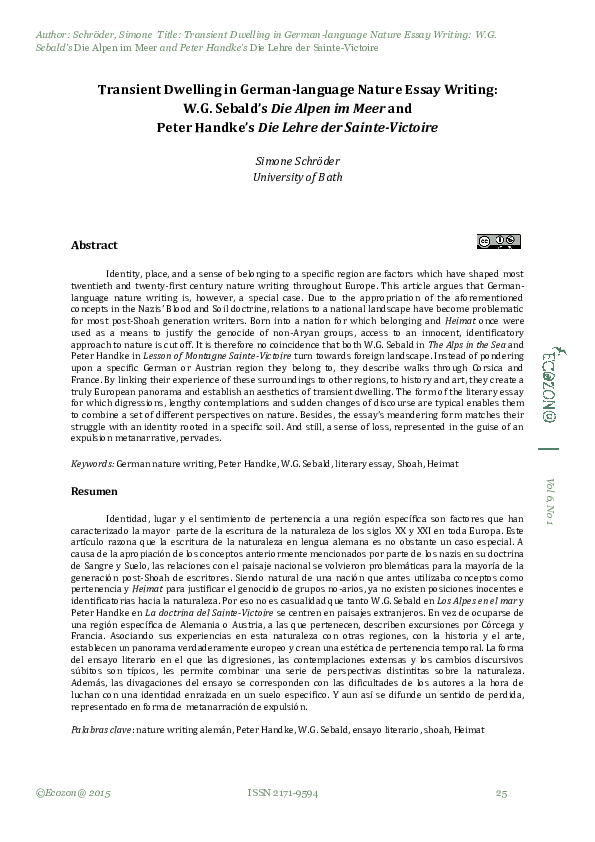 (PDF) Transient Dwelling in German-language Nature Essay Writing: W.G ...
