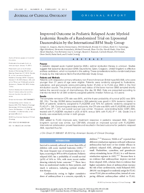 (PDF) Improved Outcome in Pediatric Relapsed Acute Myeloid Leukemia ...