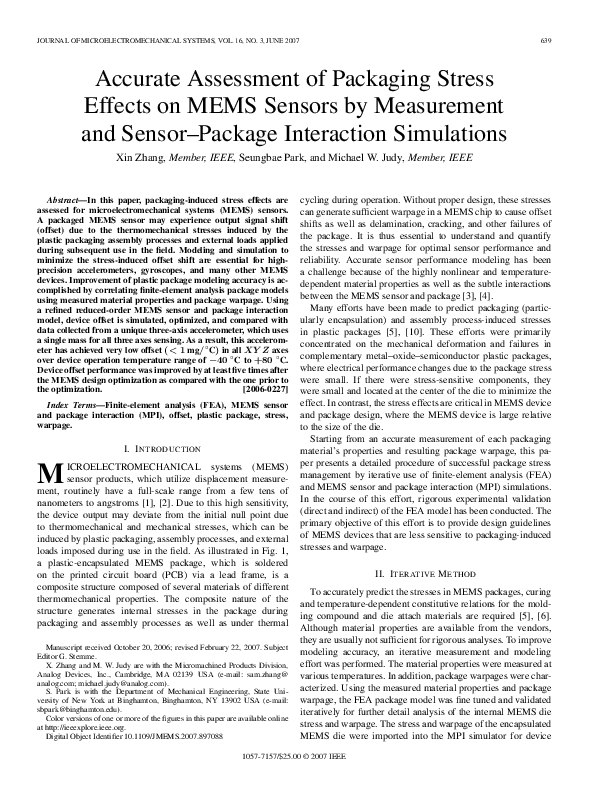 (PDF) Accurate Assessment of Packaging Stress Effects on MEMS Sensors by Measurement and Sensor ...