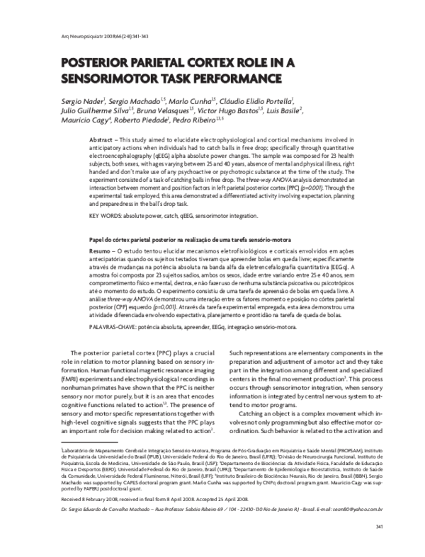 (PDF) Posterior parietal cortex role in a sensorimotor task performance
