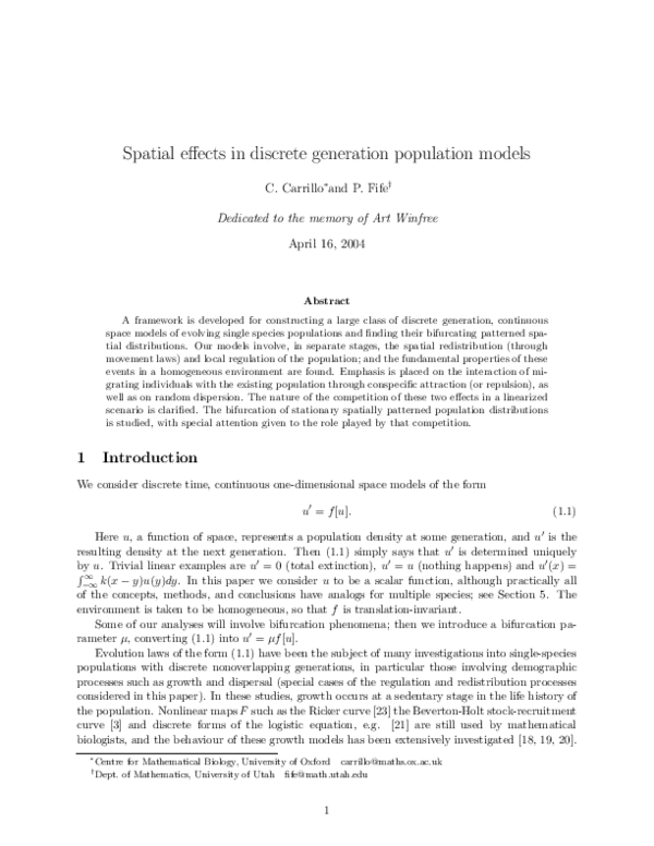 (PDF) Spatial effects in discrete generation population models