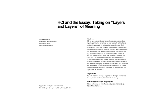 (PDF) HCI and the Essay: Taking on Layers and Layers of Meaning