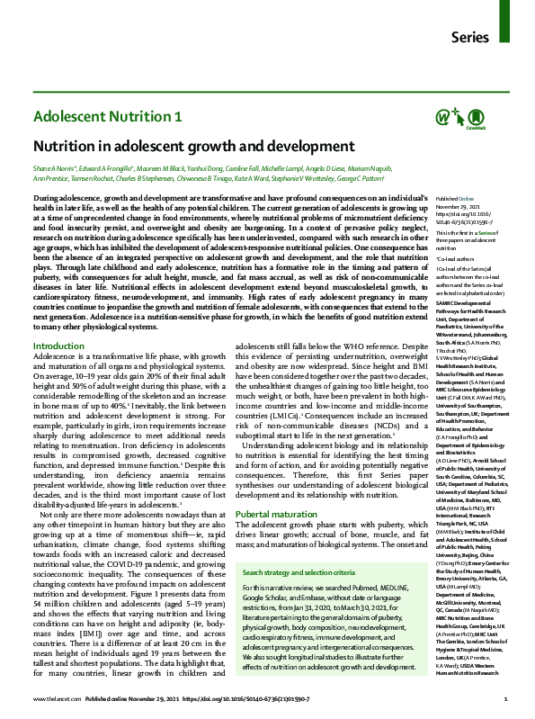 (PDF) Nutrition in adolescent growth and development