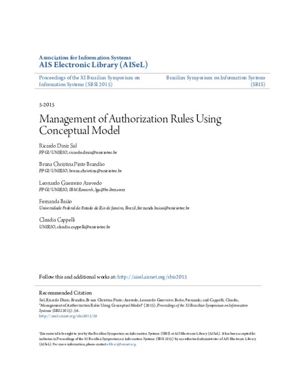 Pdf Management Of Authorization Rules Using Conceptual Model Fernanda Baião