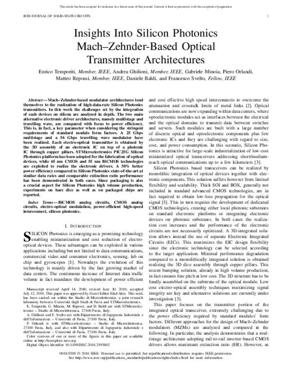 (PDF) Insights Into Silicon Photonics Mach–Zehnder-Based Optical ...