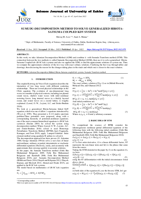 Pdf Sumudu Decomposition Method To Solve Generalized Hirota Satsuma