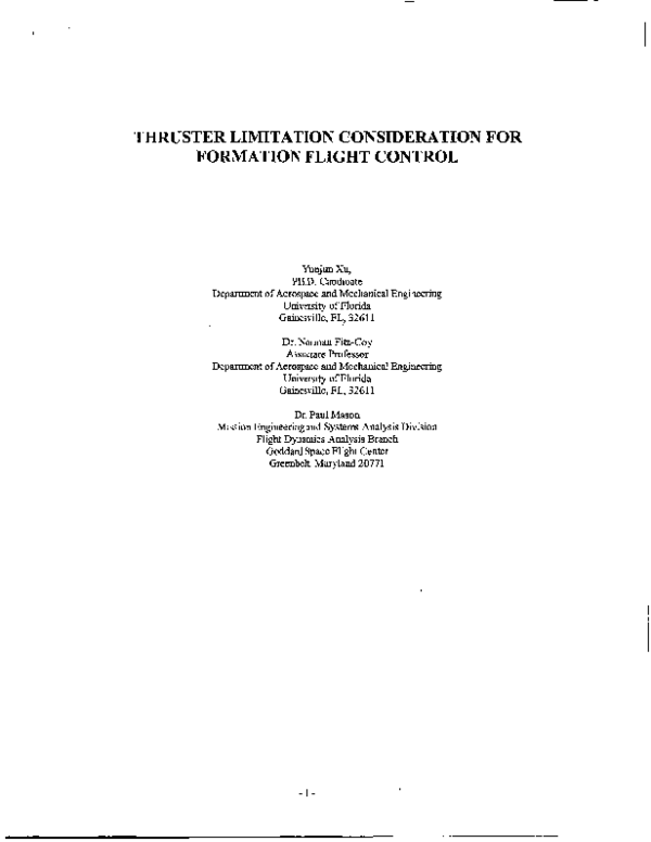 (PDF) Thruster Limitation Consideration for Formation Flight Control