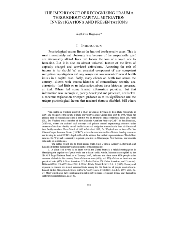 (PDF) The Importance of Recognizing Trauma Throughout Capital ...