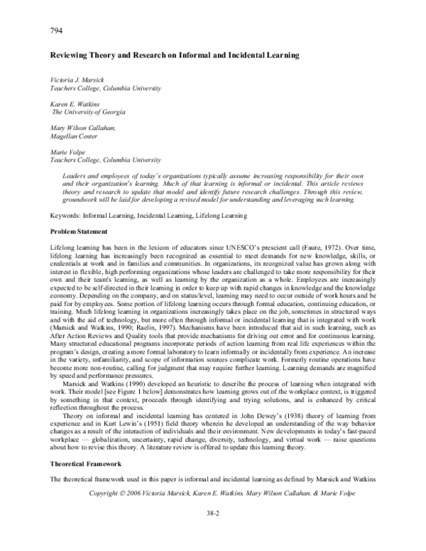 (PDF) Reviewing Theory and Research on Informal and Incidental Learning