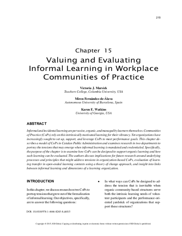 (PDF) Valuing and Evaluating Informal Learning in Workplace Communities ...
