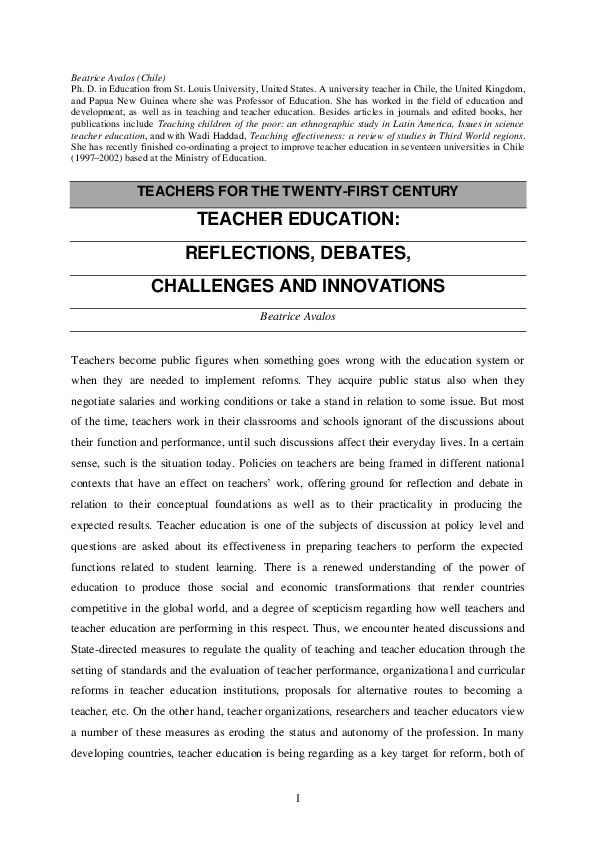 (PDF) Teacher Education: Reflections, Debates, Challenges and Innovations