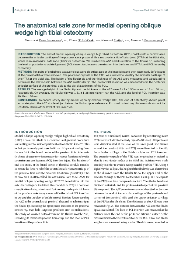 (PDF) The anatomical safe zone for medial opening oblique wedge high ...
