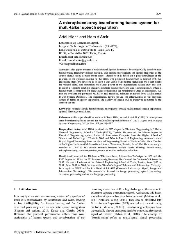 (PDF) A microphone array beamforming-based system for multi-talker speech separation