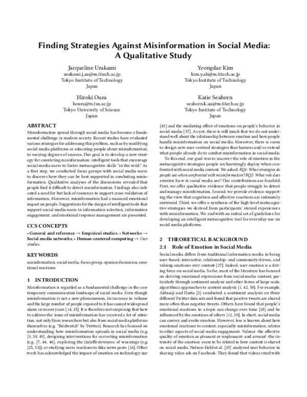 (PDF) Finding Strategies Against Misinformation in Social Media: A Qualitative Study