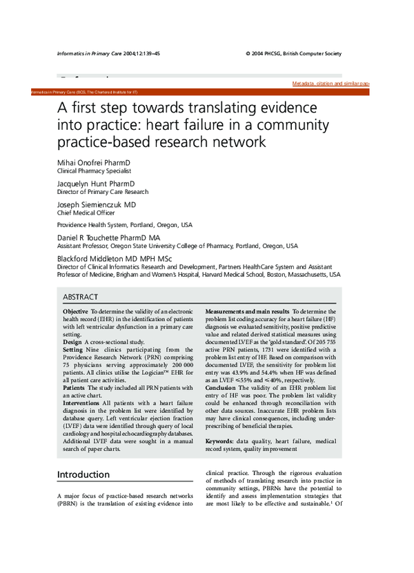 (PDF) A first step towards translating evidence into practice: heart ...