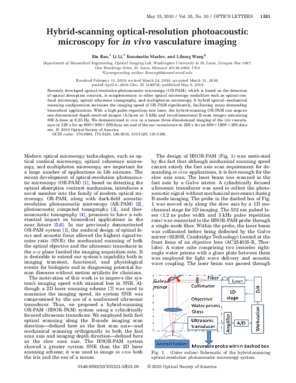 Pdf Hybrid Scanning Optical Resolution Photoacoustic Microscopy For In Vivo Vasculature Imaging