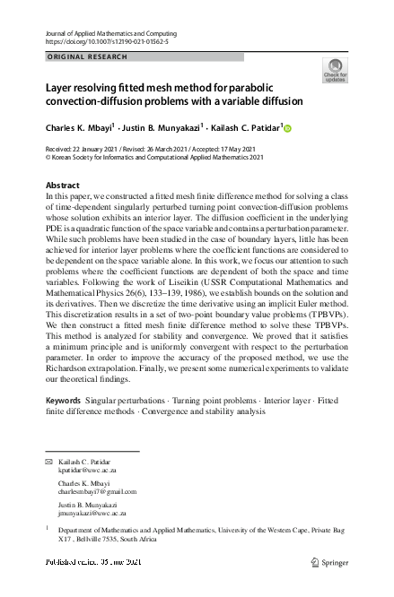 Pdf Layer Resolving Fitted Mesh Method For Parabolic Convection Diffusion Problems With A