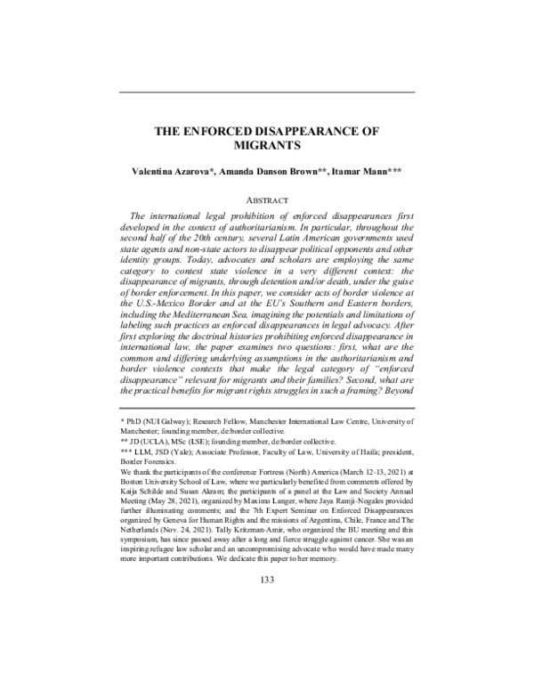 (PDF) The Enforced Disappearance of Migrants