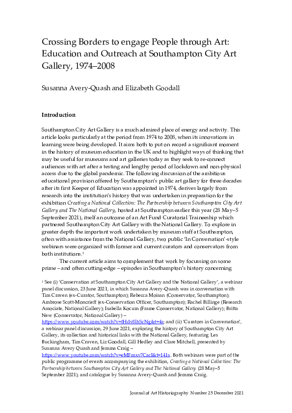 (PDF) Crossing Borders to engage People through Art: Education and ...