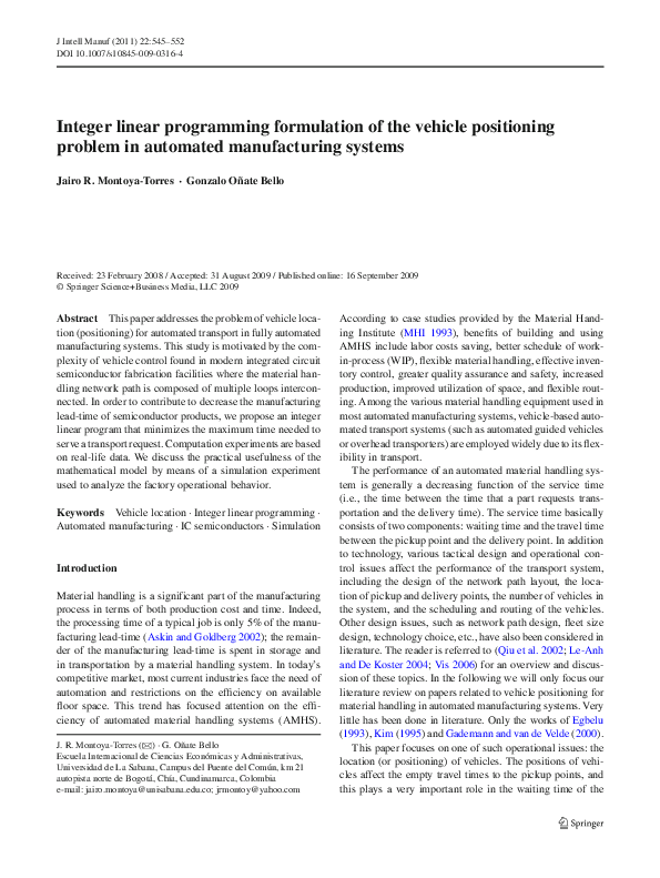 (PDF) Integer linear programming formulation of the vehicle positioning problem in automated ...