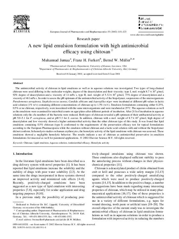 (PDF) A new lipid emulsion formulation with high antimicrobial efficacy ...