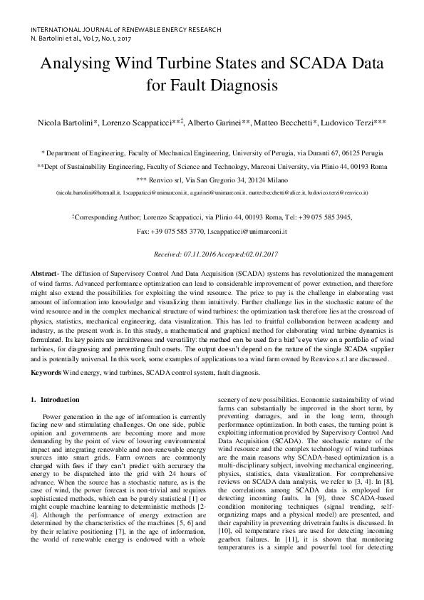 Pdf Analysing Wind Turbine States And Scada Data For Fault Diagnosis