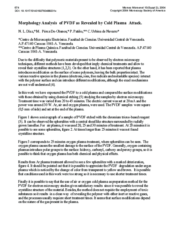 (PDF) Morphology Analysis of PVDF as Revealed by Cold Plasma Attack