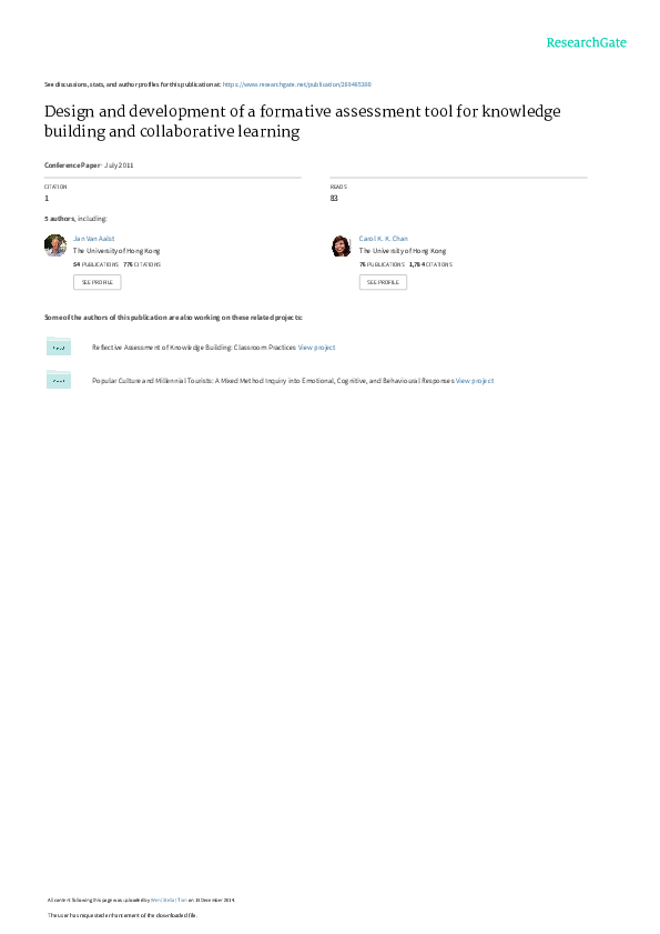 (PDF) Design and Development of a Formative Assessment Tool for Knowledge Building and ...
