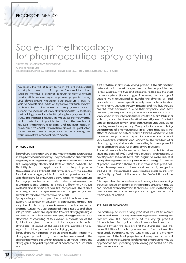 (PDF) Scale-up methodology for pharmaceutical spray drying