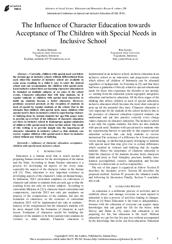 (PDF) The Influence of Character Education towards Acceptance of The ...