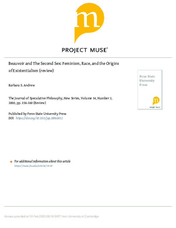 Pdf Beauvoir And The Second Sex Feminism Race And The Origins Of Existentialism Review