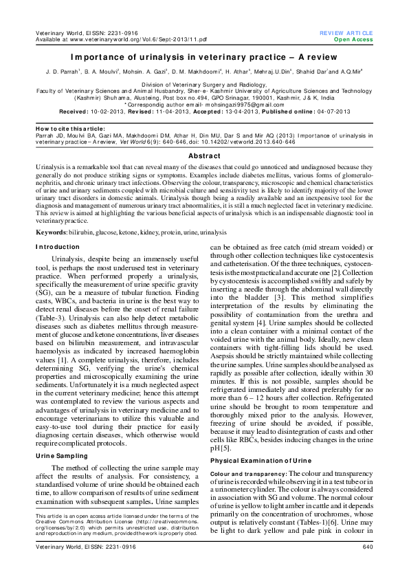(PDF) Importance of urinalysis in veterinary practice – A review