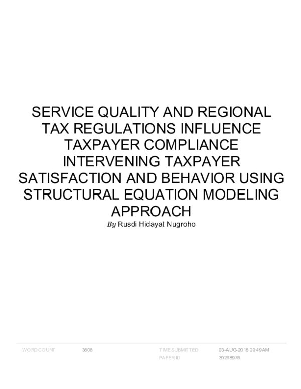 (PDF) SERVICE QUALITY AND REGIONAL TAX REGULATIONS INFLUENCE TAXPAYER ...